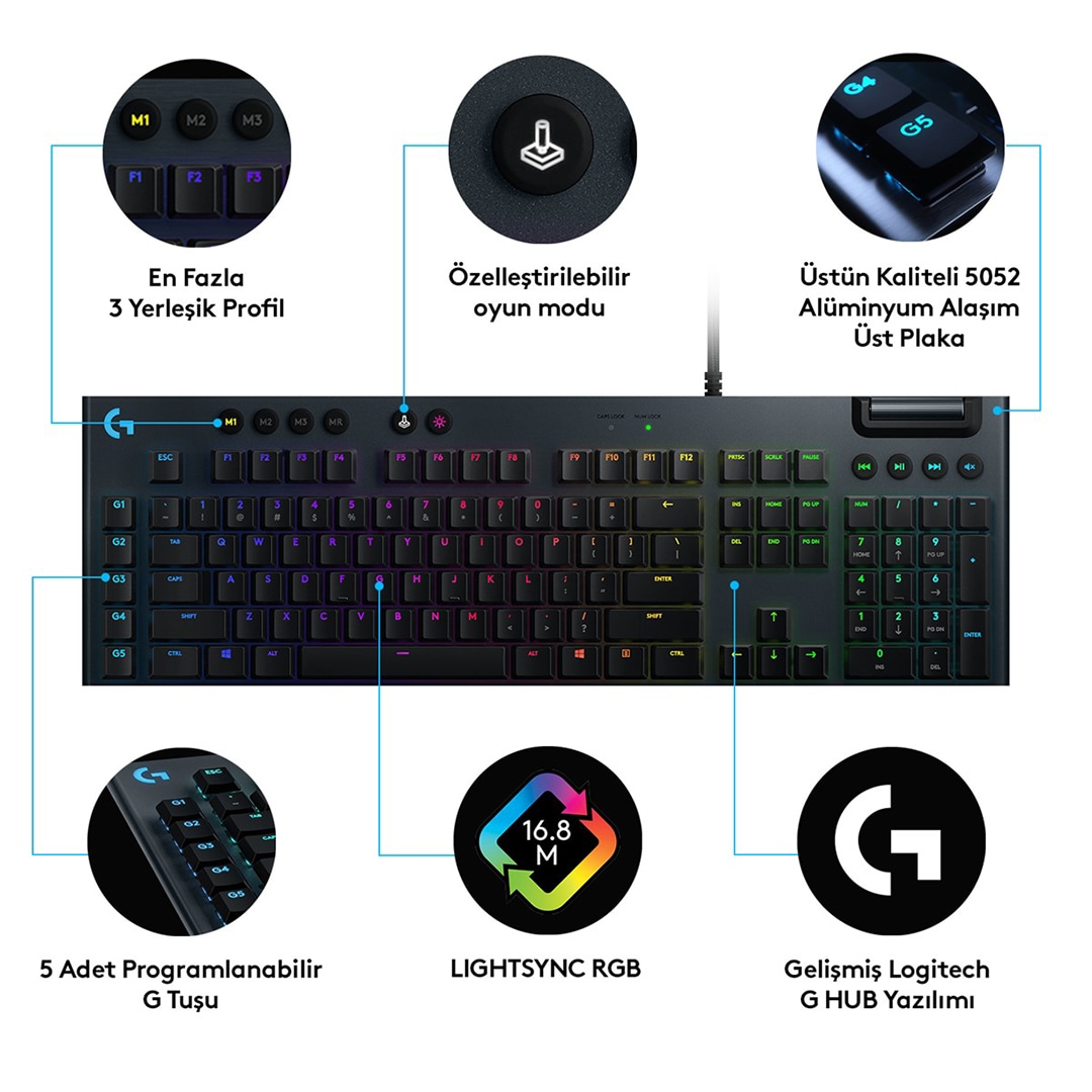 Logitech G815 Lightsync RGB Kablolu Mekanik Oyuncu Klavyesi Fiyatları, Özellikleri ve Yorumları ...