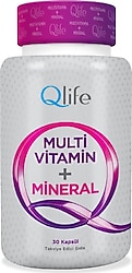 Qlife Multivitamin Mineral 30 Kapsül + Qlife Multivitamin Mineral Ahududu Aromalı 30 Saşe ...
