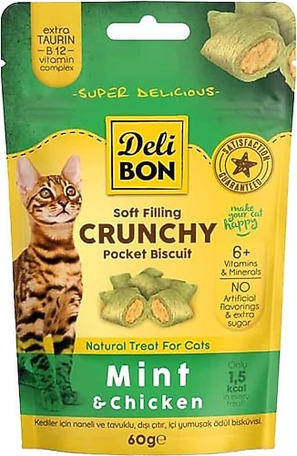Delibon Crunchy İçi Dolgulu Tavuklu ve Naneli 60 gr Kedi Ödül Bisküvisi ...