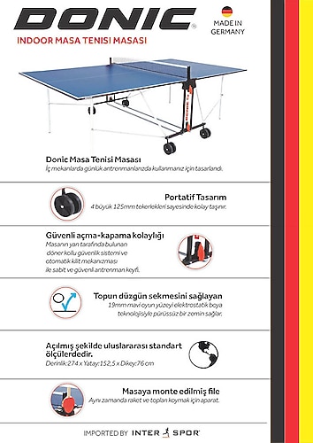 Donic 19 mm Indoor Masa Tenisi Masası Fiyatları, Özellikleri ve ...
