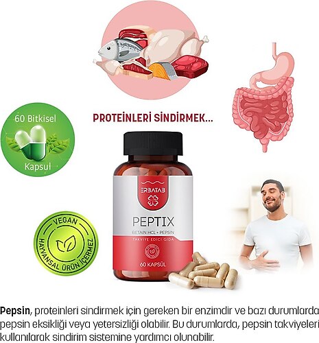 Erbatab Peptix HCL + Pepsin 60 Kapsül Fiyatları, Özellikleri ve ...