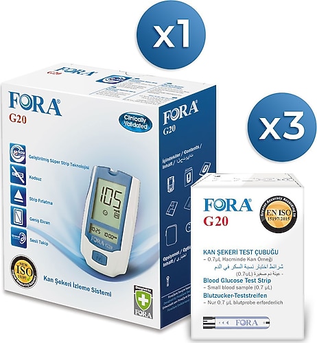 Fora G20 Şeker Ölçüm Cihazı ve 50'li 3 Kutu Şeker Ölçüm Stribi ...