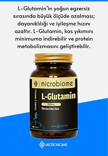 Microbiome L-glutamin 1000 mg 60 Tablet Fiyatları, Özellikleri ve ...