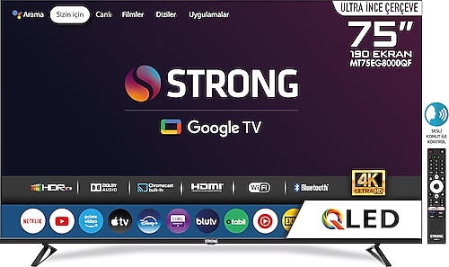 Strong MT75EG8000QF 4K Ultra HD 75" 190 Ekran Uydu Alıcılı Google Smart ...