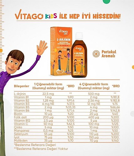 Vitago Kids L-Arjinin Multivitamin Şurup 150 ml Fiyatları, Özellikleri ...