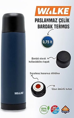 Walke Premium Lacivert 750 ml Bardaklı Paslanmaz Çelik Termos Fiyatları ...