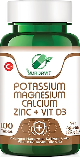 Yurdavit Potasyum Magnezyum Kalsiyum D3 Vitamini 100 Tablet Fiyatları ...